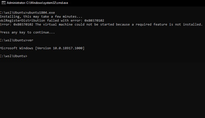 Как исправить ошибку 0x80370102 - WslRegisterDistribution failed?