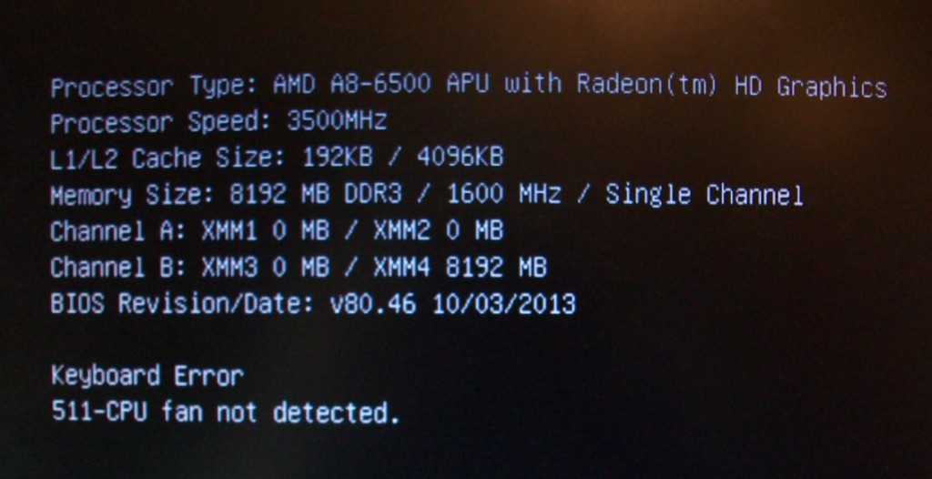 511 CPU Fan Not Detected 
